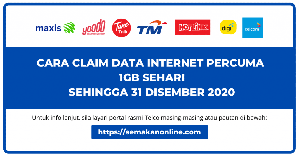 Cara Claim Internet Percuma 1GB Sehari Sehingga 31 Disember 2021