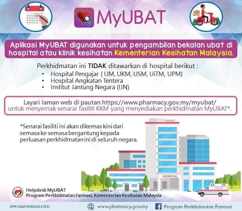MyUBAT KKM: Aplikasi Pengambilan Ubat Melalui Temu Janji/Pos