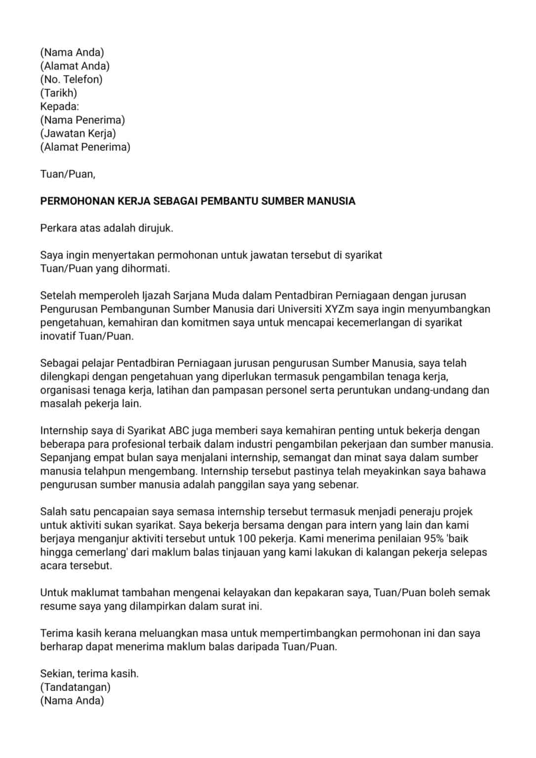 Cover Letter : Cara Penulisan & Contoh Cover Letter BM / BI