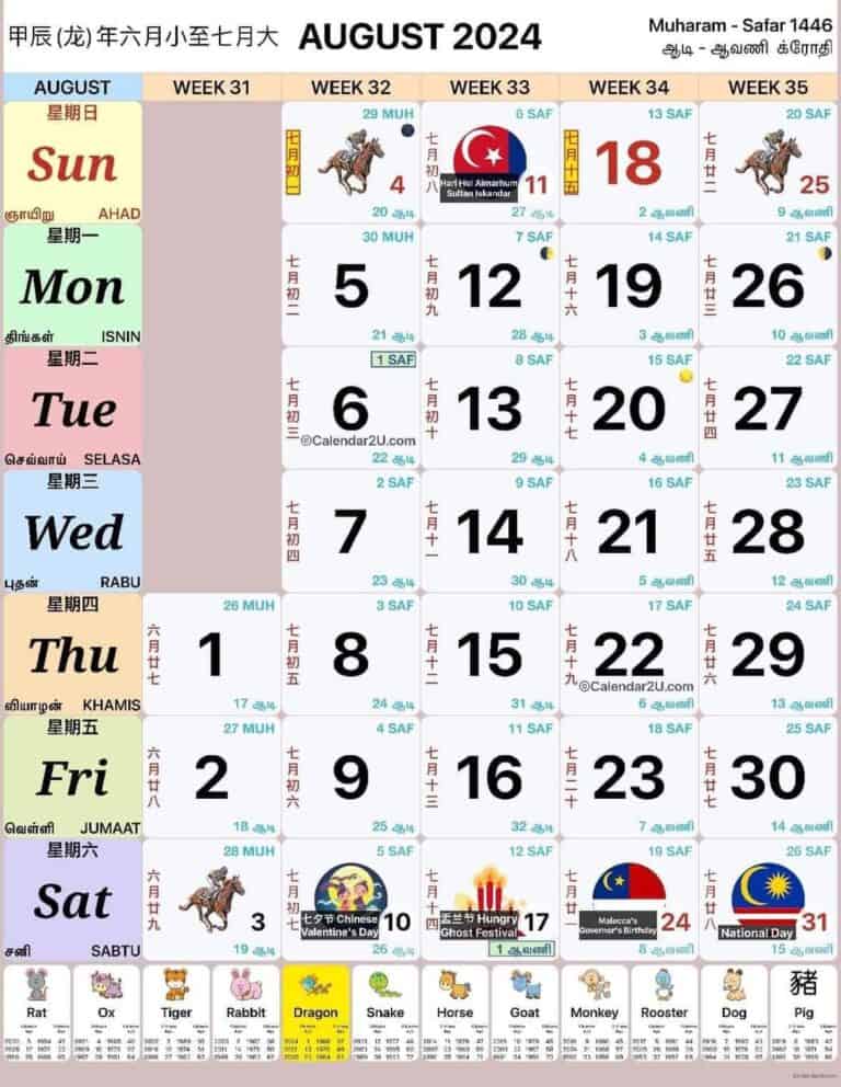 Kalendar 2024 - Cuti Umum & Cuti Sekolah KPM