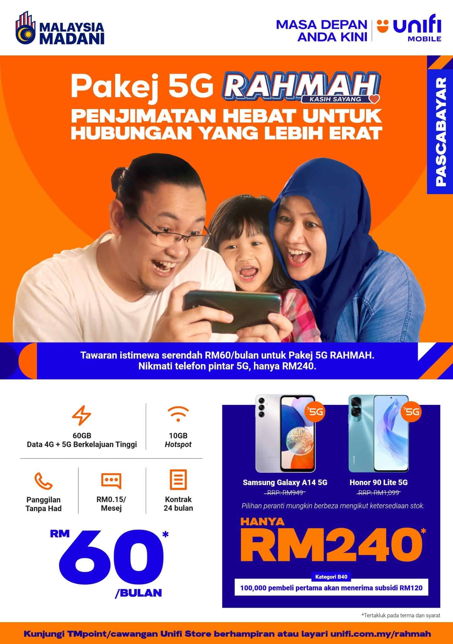 Pakej 5G Rahmah - Data Internet 60GB & Telefon RM240