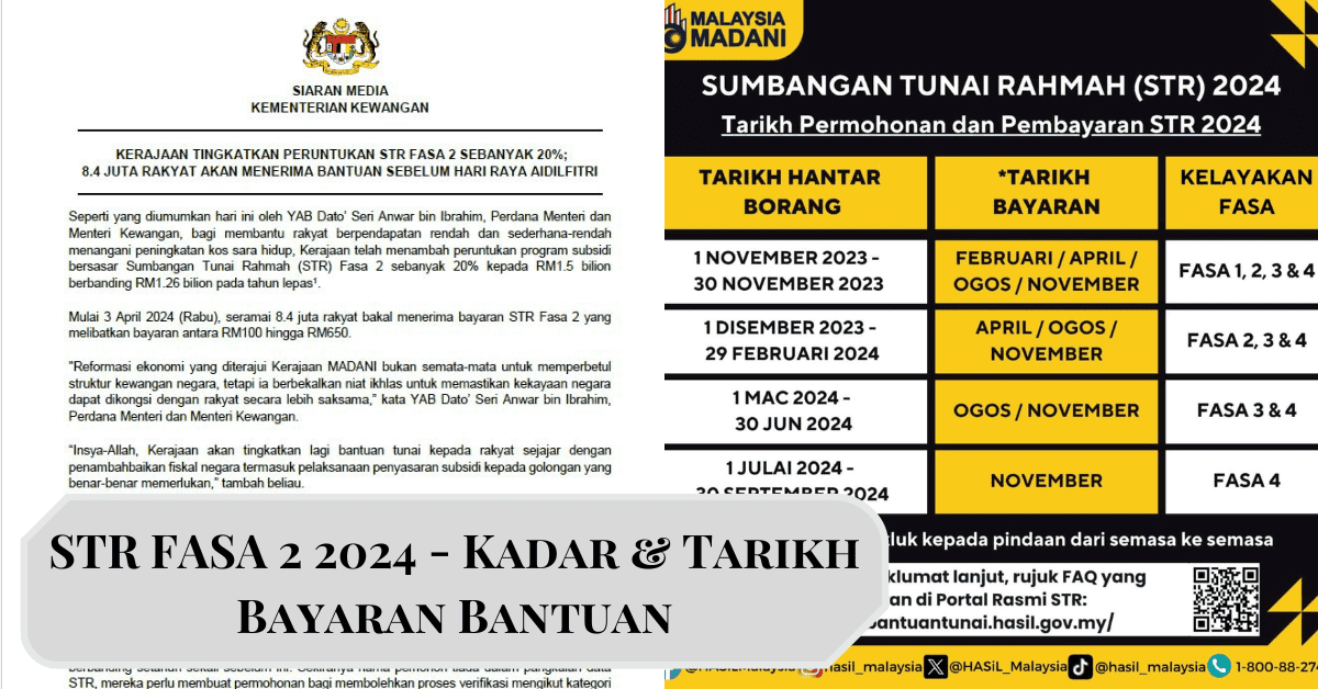 STR FASA 2 2024 - Kadar & Tarikh Bayaran Bantuan - Semakan Online